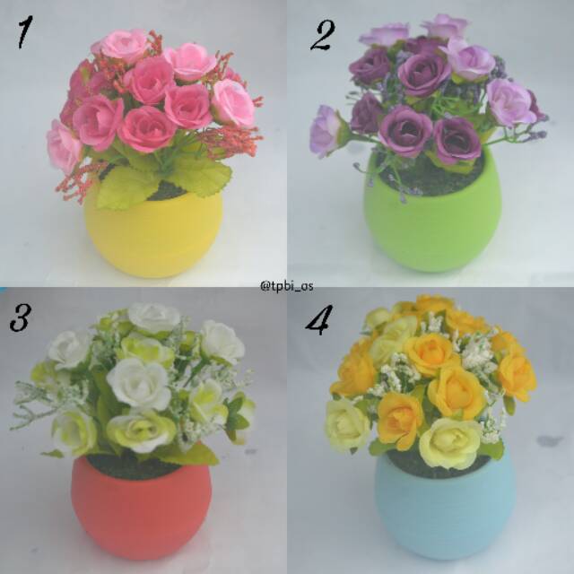 Jual Set Pot Bunga Mawar Artificial Palsu Imitasi Buatan Pot Bulat Pot ...