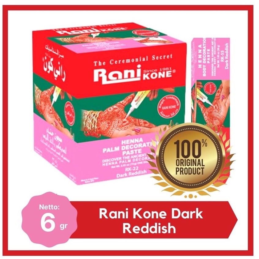 Jual ORIGINAL Henna Rani Kone 22 Palm Decoration Paste Dark Reddish 6g ...