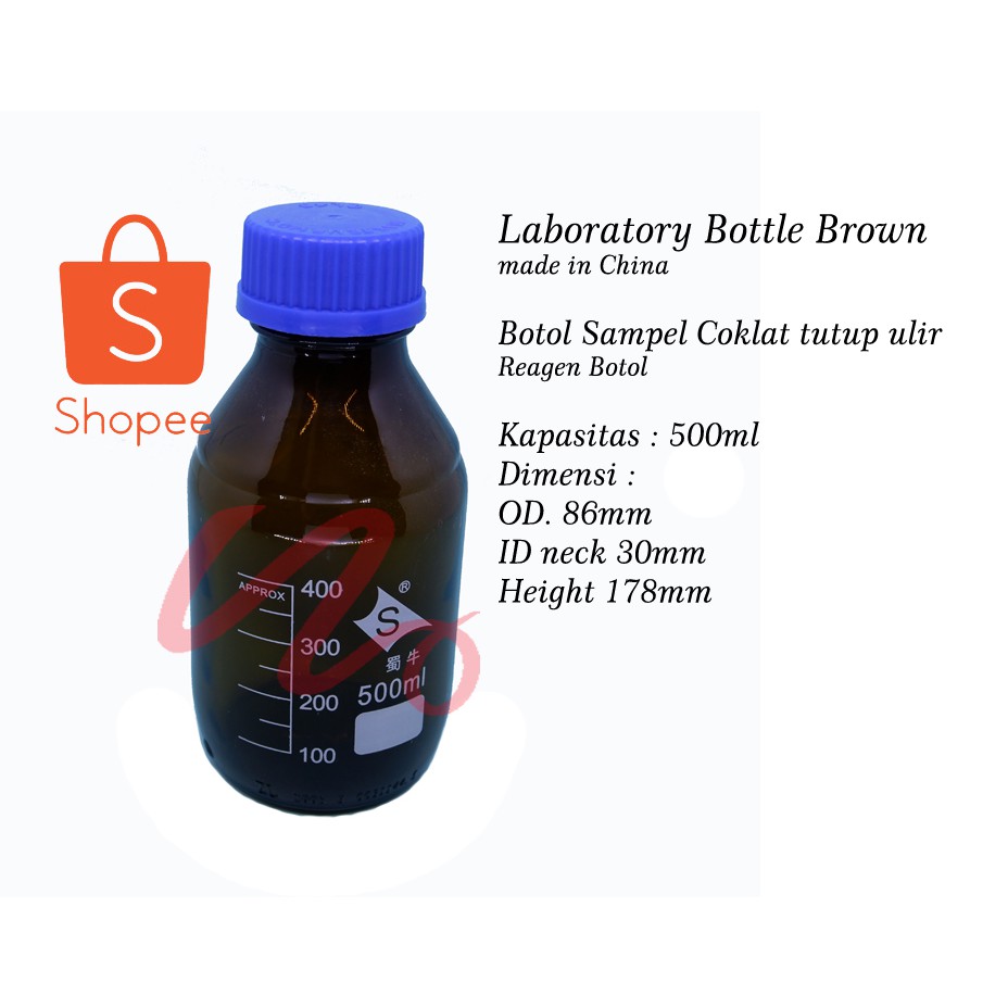 Jual Botol Sampel Coklat 500ml RRC, Lab Bottle Amber, Laboratory Bottle ...
