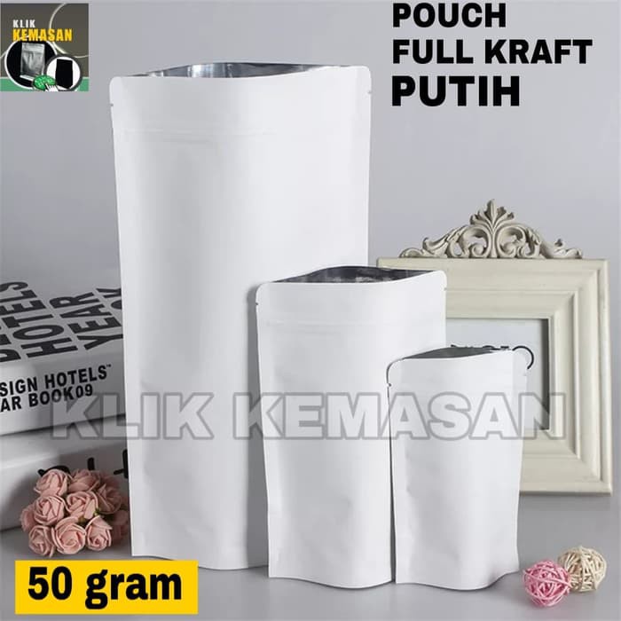 Jual STAND POUCH KRAFT PUTIH 50 GR/KEMASAN KOPI/PLASTIK KLIP SACHET BAG ...