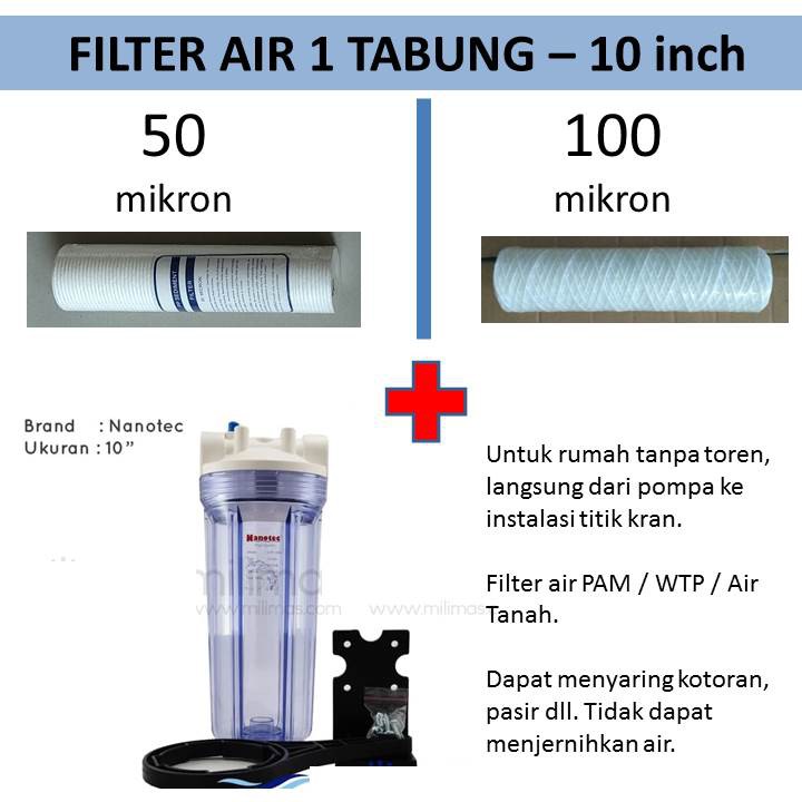 Jual Filter Air 1 tabung 10 inch : 50 mikron /100 mikron - Saringan Air ...