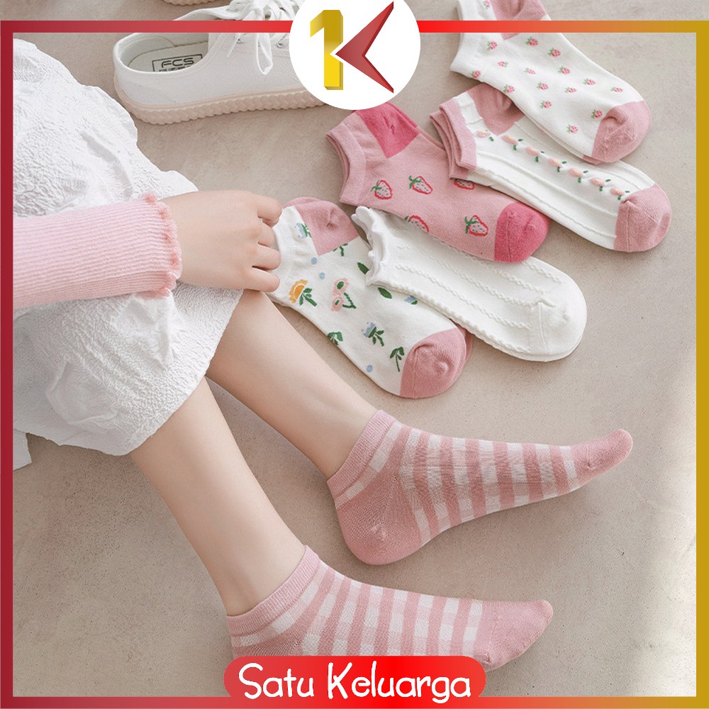 Jual SK-P189 Kaos Kaki Wanita Motif Stroberi Bunga Fashion Korea / Kaus ...