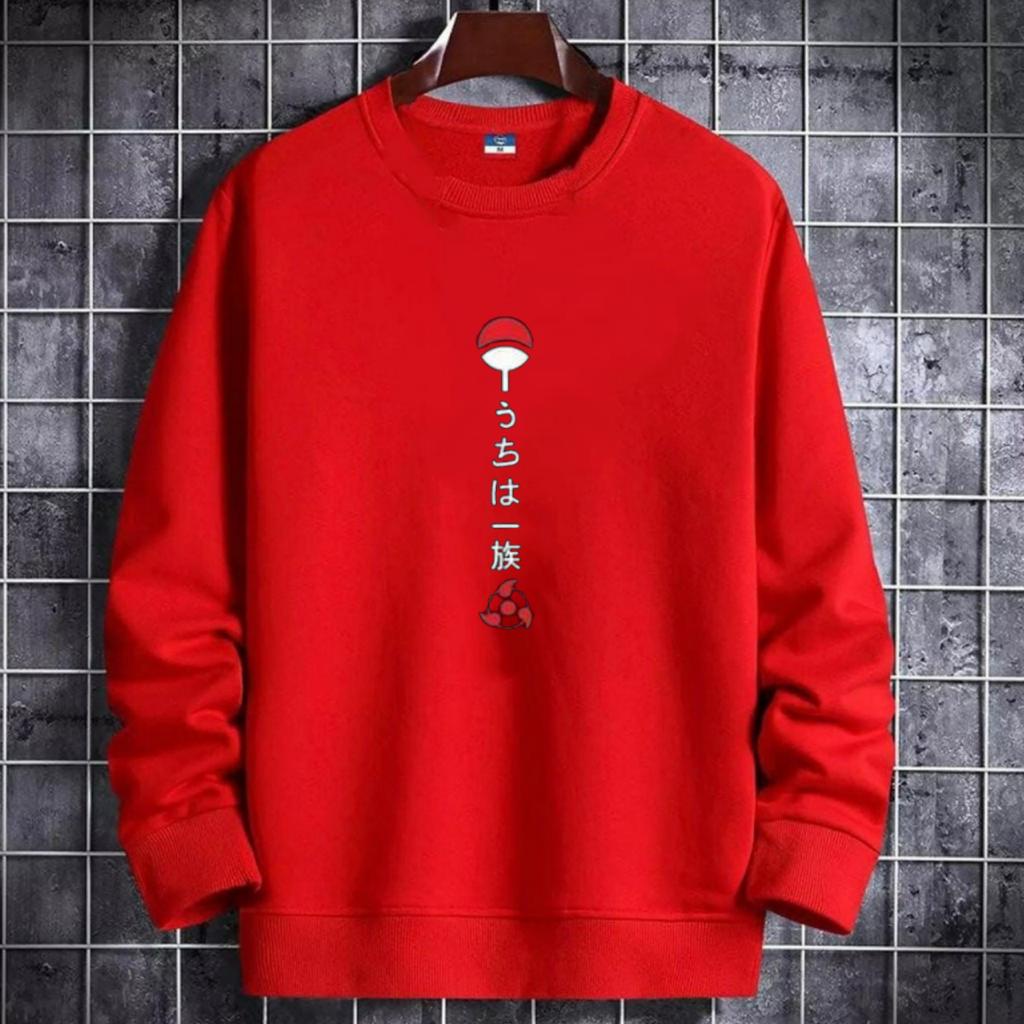Jual Baju Kaos Priawanita Unisex Lengan Panjang Tulisan Jepang Uchiha Fashion Pria Kualitas
