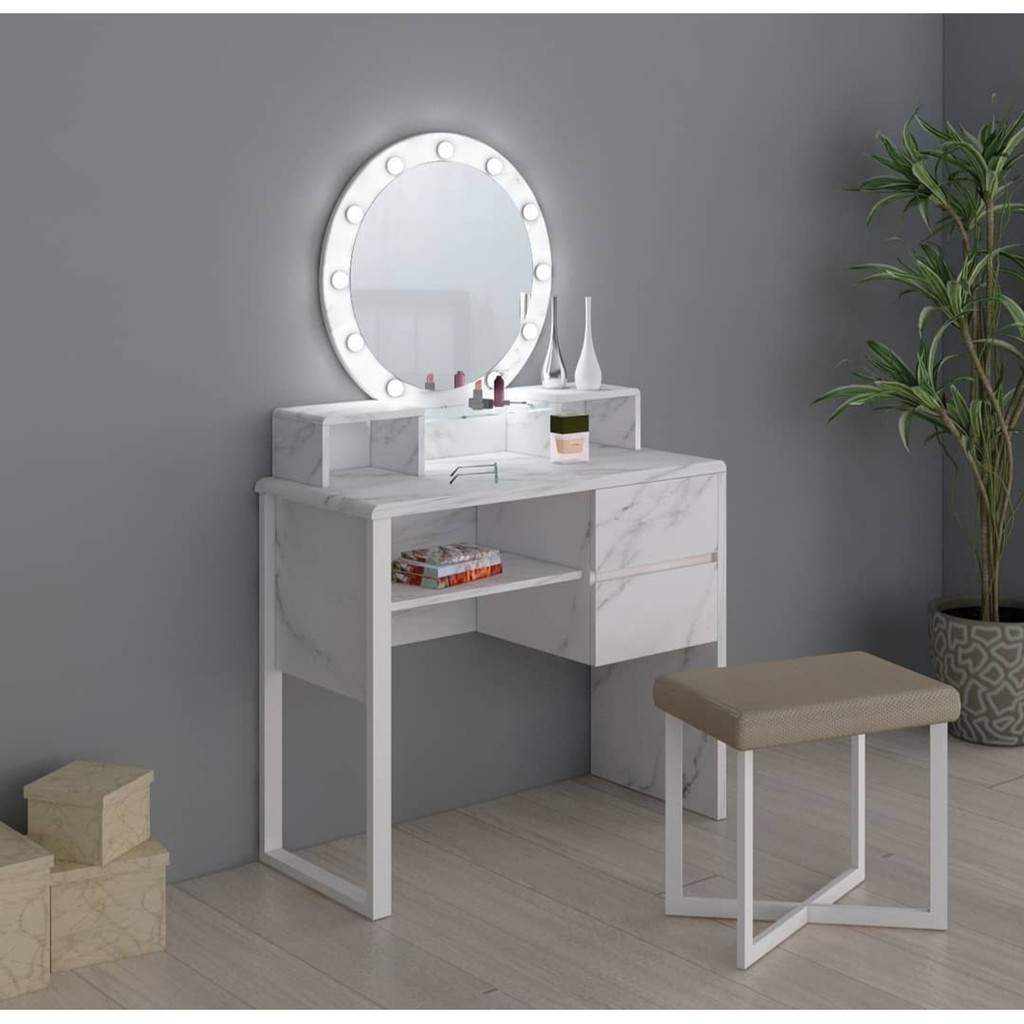 Jual Meja rias marmer putih mewah dengan lampu mr BANDUNG | Shopee ...