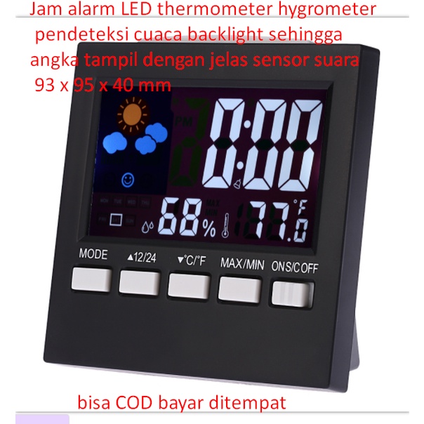 Jual Jam alrm LED thermometer hygrometer pendeteksi cuaca backlight ...