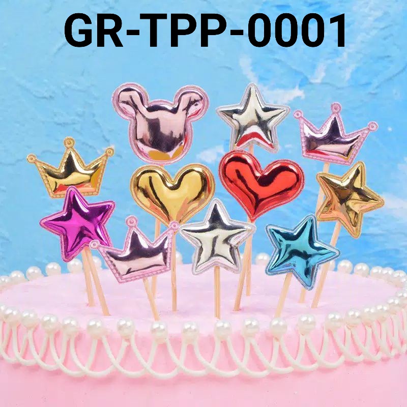 Jual GR-TPP-0001 Cake topper hiasan kue hati bintang mahkota aneka warna | Shopee Indonesia