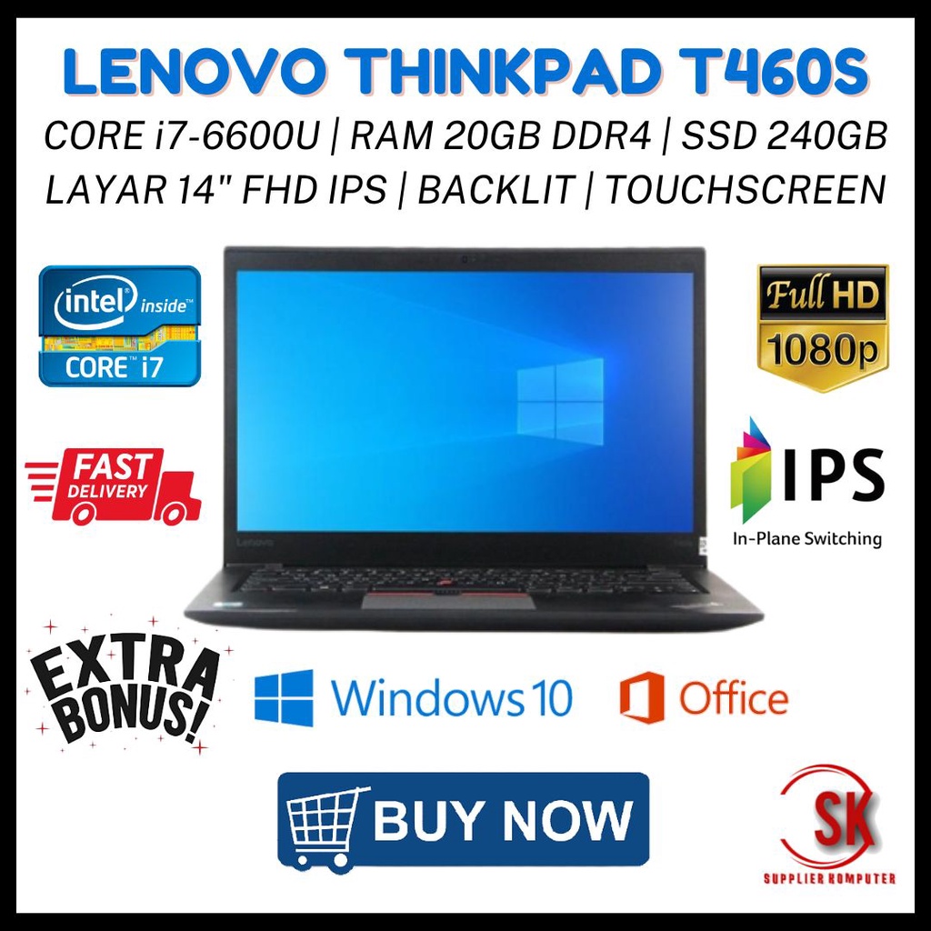 Jual PROMO!! LENOVO THINKPAD T460s CORE i7 RAM 20GB SSD 240GB 14" FHD ...