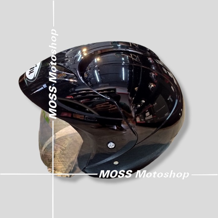 Jual Helm Hiu Nico R Solid Black Glossy | SNI | ALL SIZE | Halfface | Shopee Indonesia