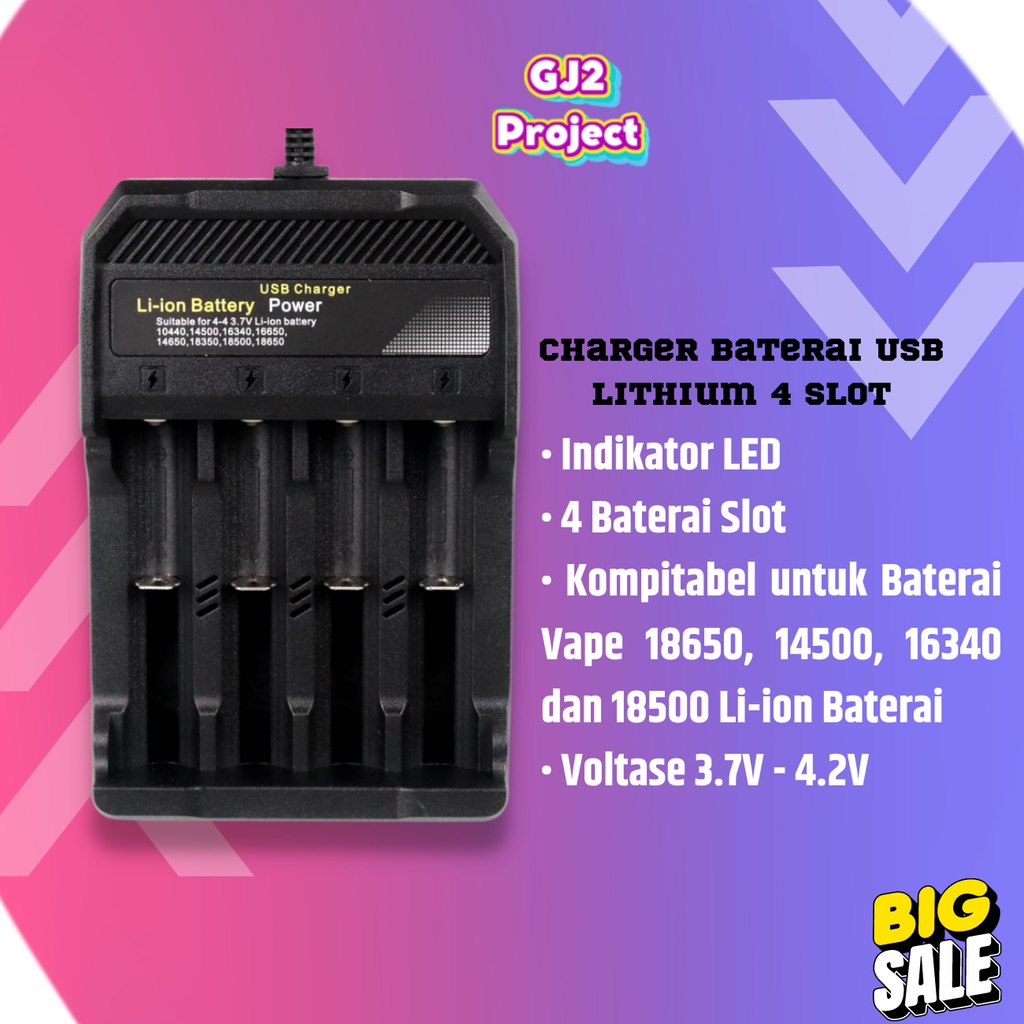 Jual GTF Charger Baterai USB Lithium 18650 4 Slot - MS-5D84A Casan ...