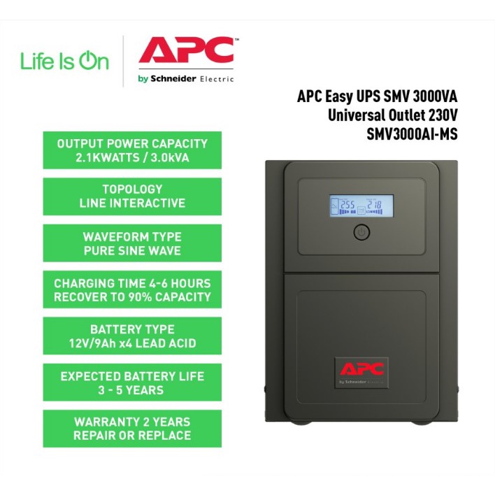 Jual SMV3000AI-MS APC Easy UPS SMV 3000VA, Universal Outlet, 230V | Shopee Indonesia