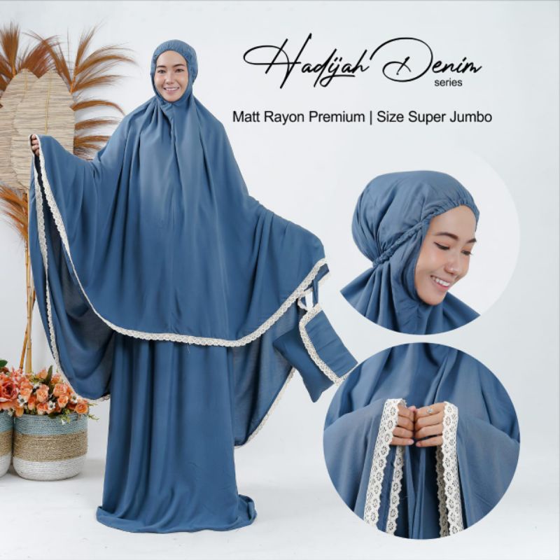 Jual Mukena Polos Renda/ MUKENA HADIJA Warna Denim | Shopee Indonesia