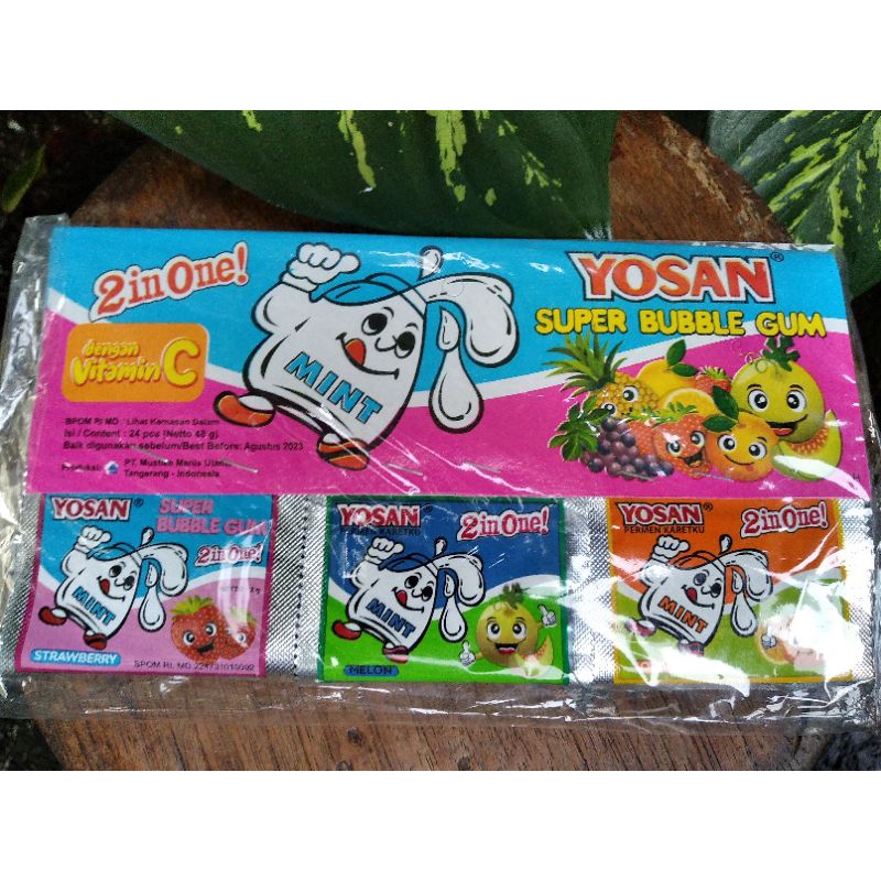 Jual Permen Karet Yosan Bubble Gum 2 in 1Rasa Buah isi 24 pcs. | Shopee ...