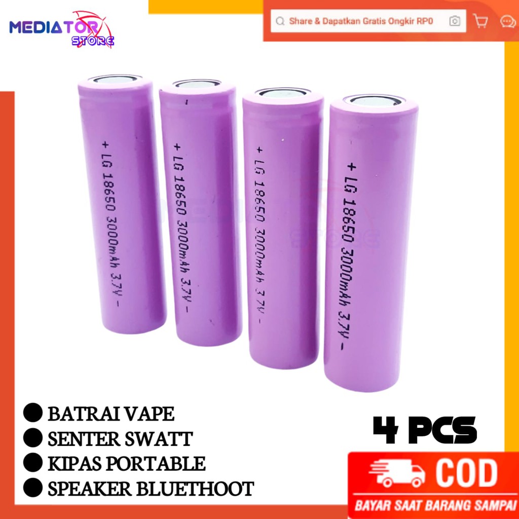 Jual Batre 18650 Untuk Vape Senter Swatt Li-ION 3.7V - 3000mAh Paket ...