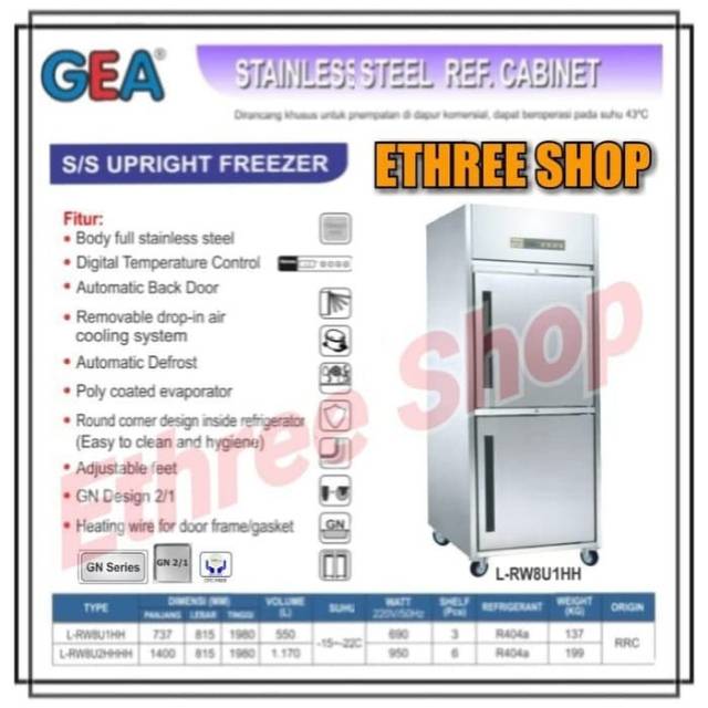 Jual GEA L RW8U1HH - STAINLESS STEEL UPRIGHT FREEZER REF CABINET ...