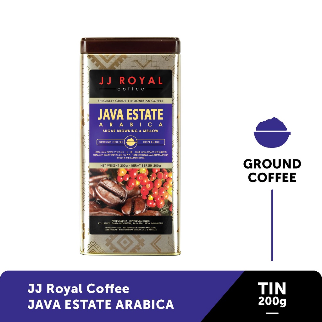 Jual JJ Royal Coffee Java Estate Arabica Ground Tin 200g (Bubuk ...
