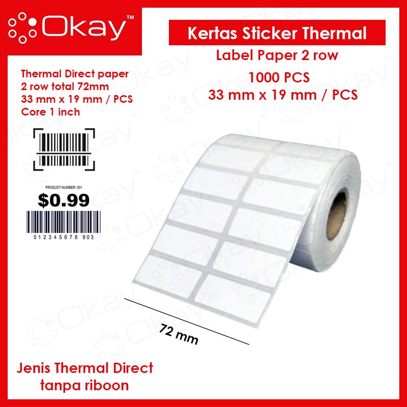 Jual KERTAS LABEL STICKER 2 line 33x19 mm 1000 pcs printer Label ...