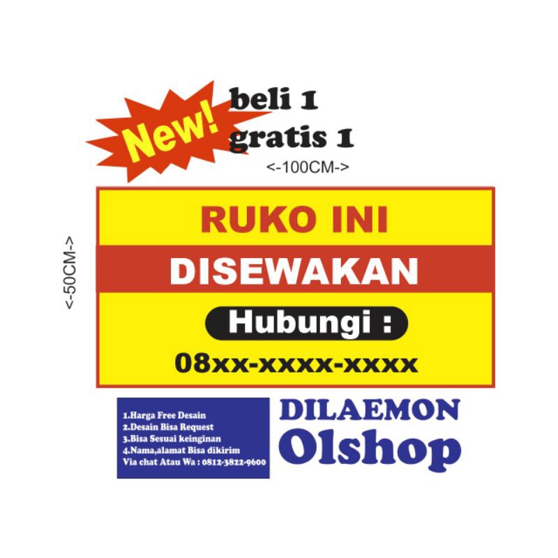 Jual spanduk ruko disewakan beli 1 gratis 1 | Shopee Indonesia