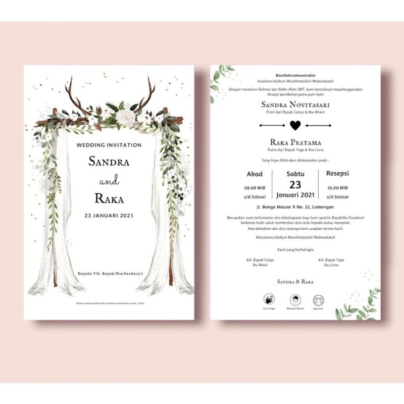 Jual undangan 1 lembar 2 sisi bolak-balik ukuran 10 x 20 cm( Wedding ...