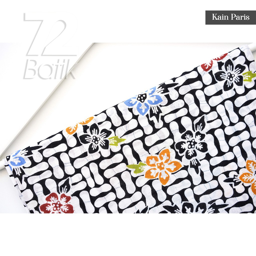 Jual KAIN BATIK PREMIUM Bahan Paris Motif Kembang Warna Putih Hitam ...