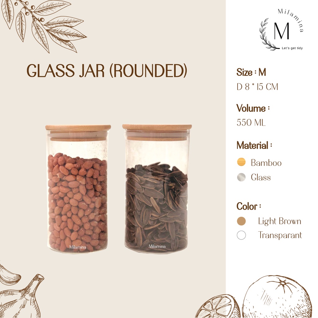 Jual Botol Bulat Tutup Bambu Medium 550ml/Toples Kaca/Glass Jar Bamboo ...