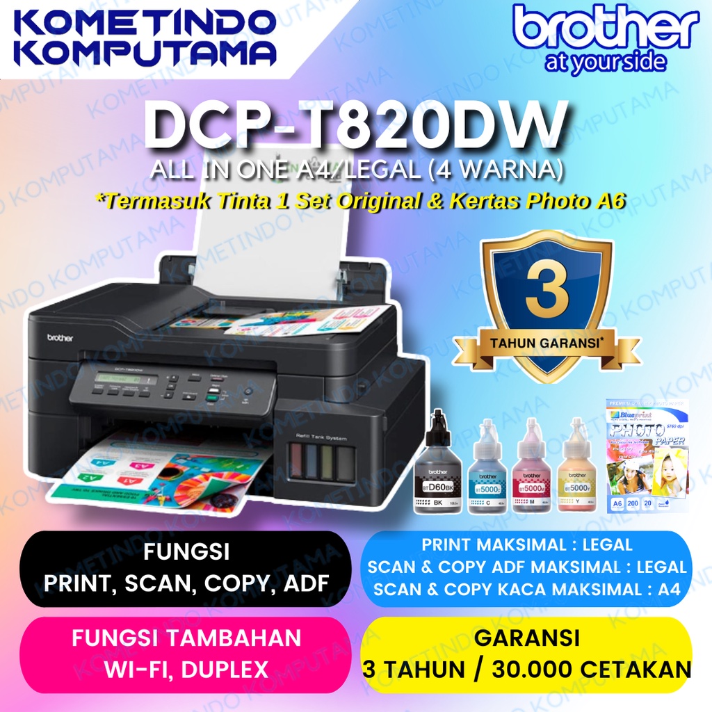 Jual T820DW Brother Printer Ink Tank DCP-T820DW Print Scan Copy Duplex ADF Wi-Fi T820 | Shopee ...