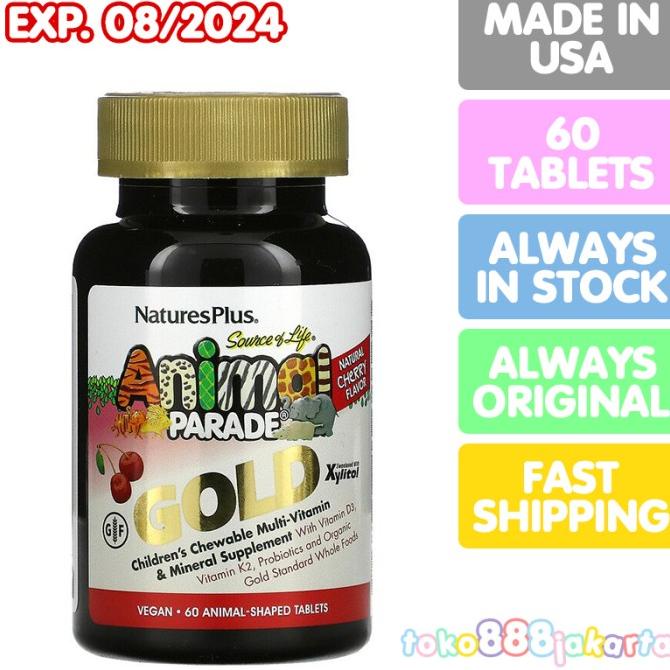 Jual ANIMAL PARADE GOLD NATURE'S PLUS CHILDREN'S MULTI VITAMIN D3 K2 60 ...