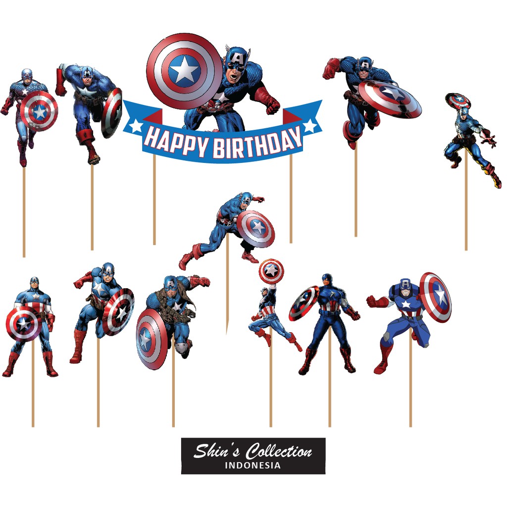 Jual Cake topper Captain America new set isi 12 pc | Shopee Indonesia