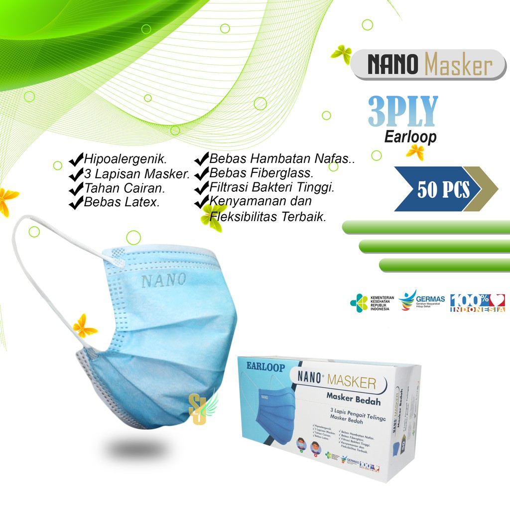 Jual Masker Nano 3 ply Earloop Biasa/ Hijab Isi 50 pcs | Shopee Indonesia