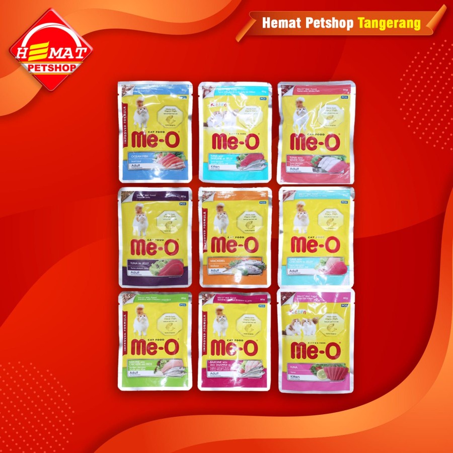 Jual Meo Makanan kucing Basah Cat Food Pouch Wetfood Me-O Sachet 80 ...