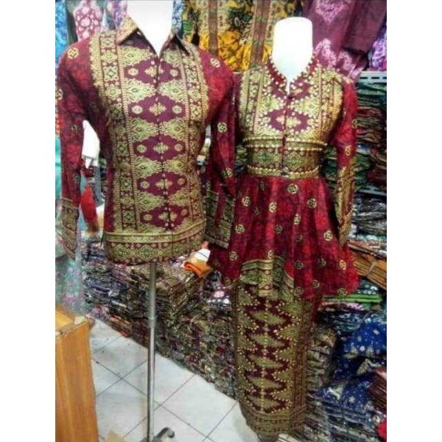 Jual Baju setelan gotik bapak dan ibu motif songket palembang katun ...