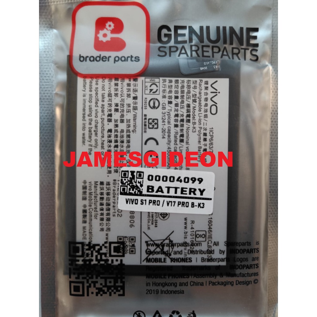 Jual BATTERY BATERAI VIVO S1 PRO B-K3 BK3 | Shopee Indonesia