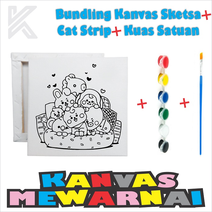 Jual BUNDLING Mewarnai Kanvas Sketsa Gambar 20x20 cm + Kuas Satuan ...