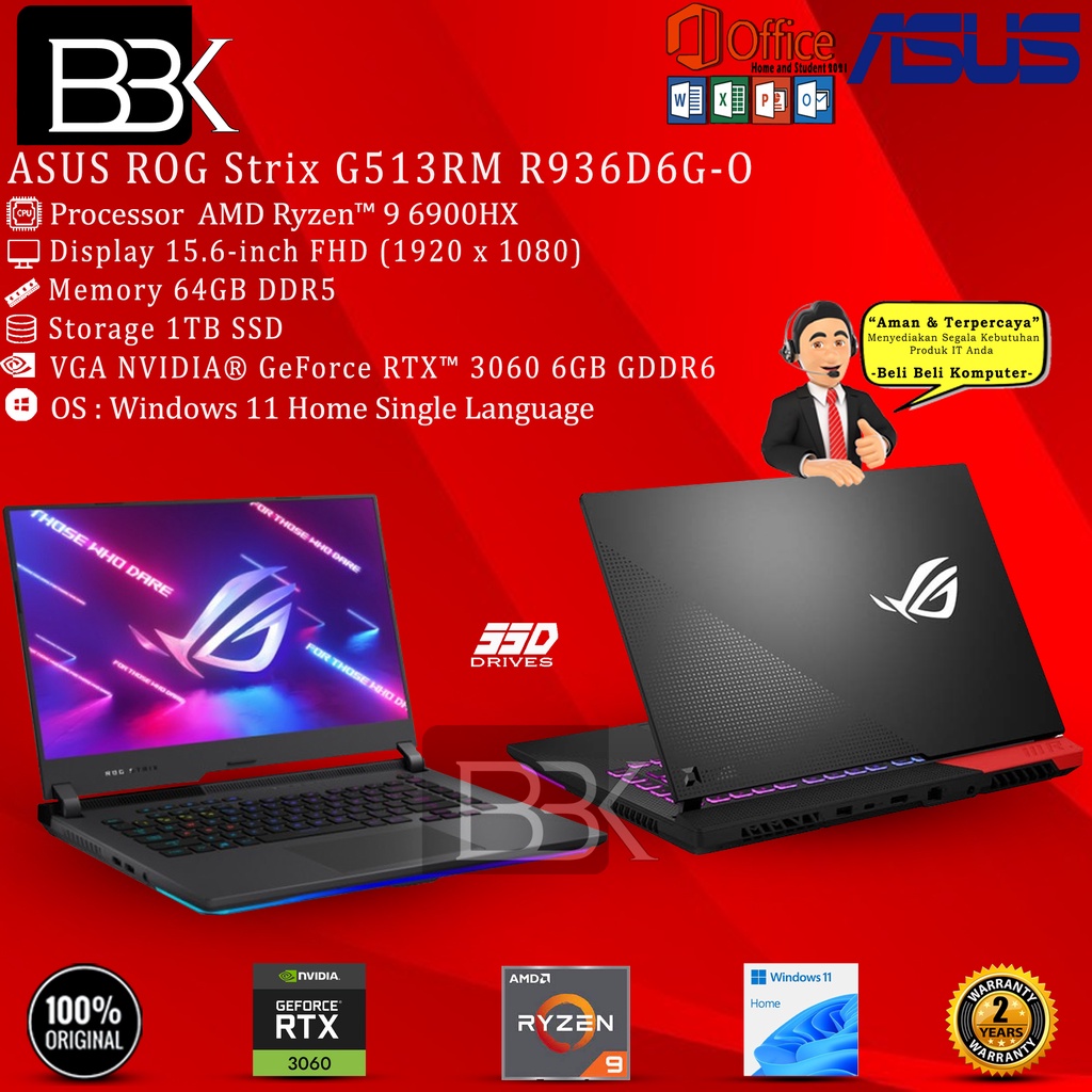 Jual ASUS ROG Strix G513RM R936D6G-O R9-6900HX 64GB 1TB SSD RTX3060 6GB ...