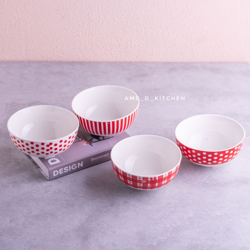 Jual Mangkok bijian keramik polkadot merah putih | Shopee Indonesia