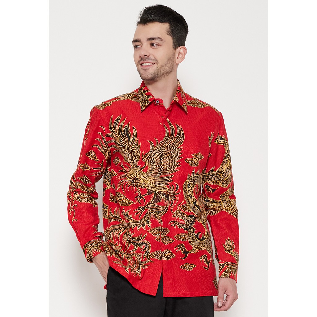 Jual Batik Semar Kemeja Lengan Panjang - Dragon VS Phoenix - Merah ...
