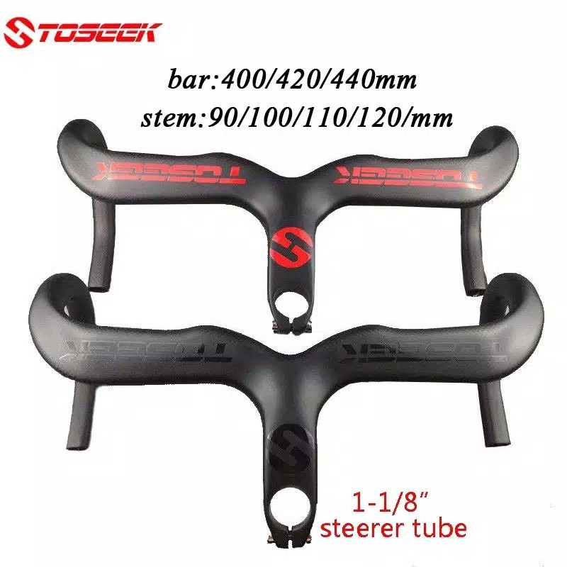 Jual TOSEEK Carbon Fiber Road Bike Integrated Handlebar Racing Drop Bar Stem 1-1/8" | Shopee ...
