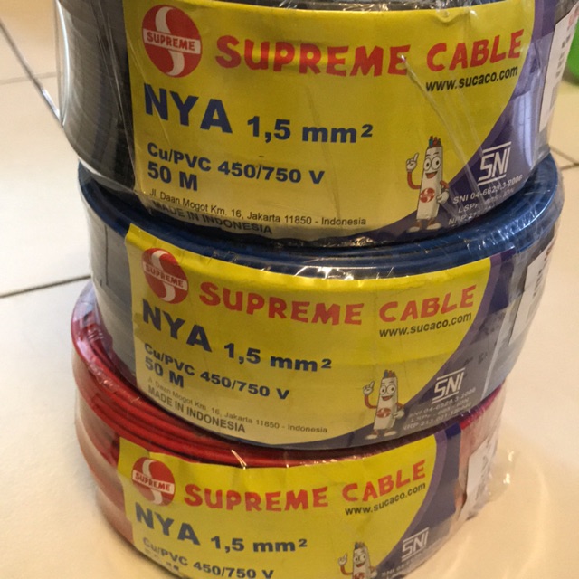 Jual Kabel supreme NYA 1,5 mm / kabel engkel isi 1 / supreme cable NYA 1,5mm / 50 meter | Shopee ...