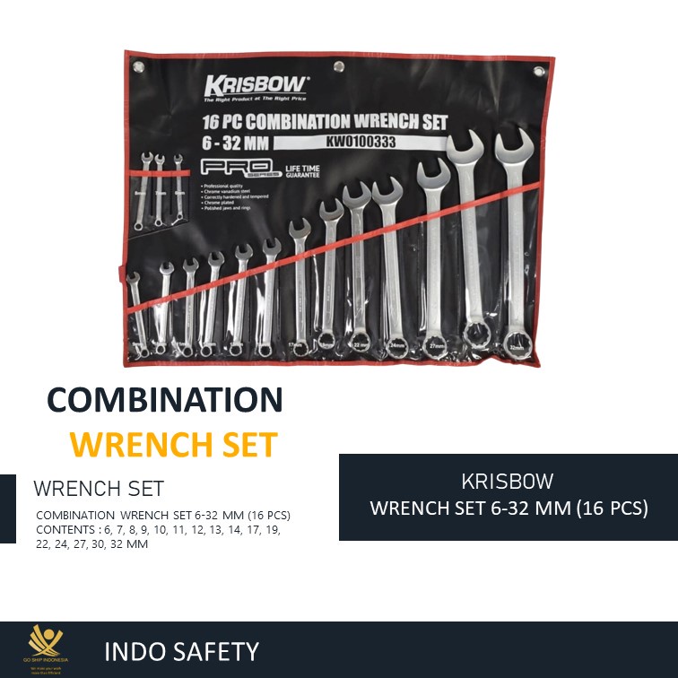 Jual KUNCI RING PAS/COMBINATION WRENCH SET 6-32mm 16pcs KRISBOW | Shopee Indonesia