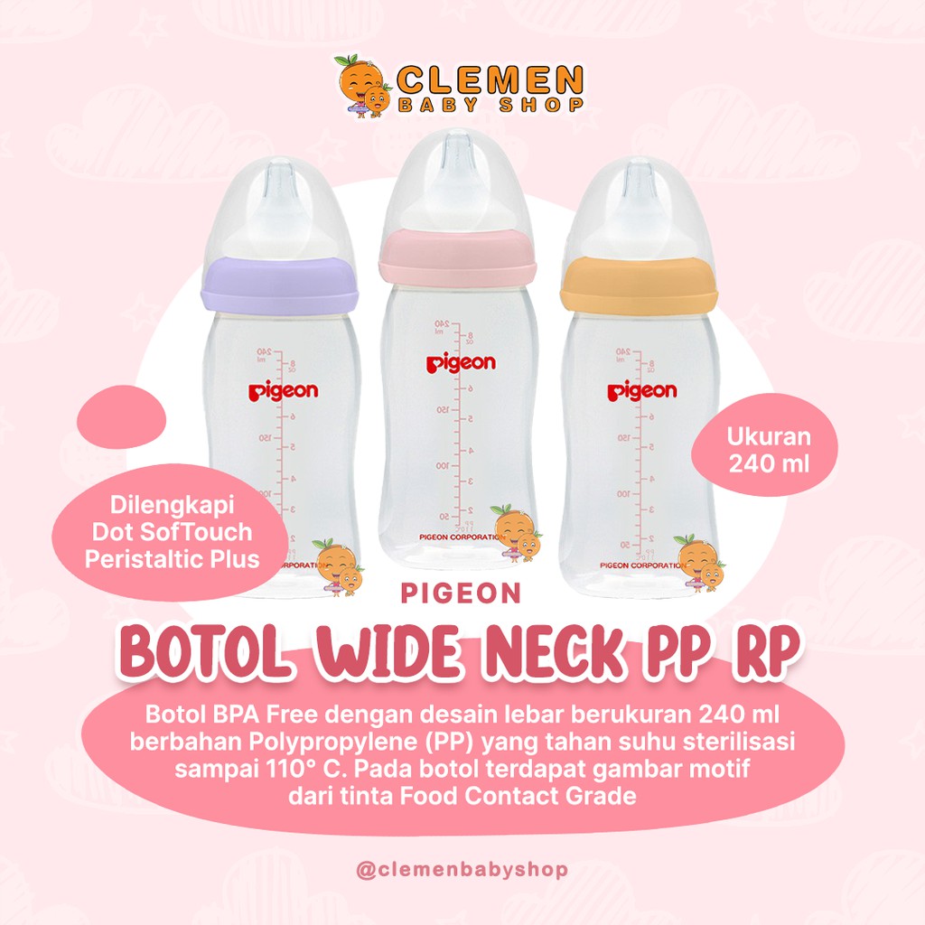 Jual Pigeon Botol Susu PP Wide Neck 240 ML With SofTouch Peristaltic Plus Nipple | Shopee Indonesia