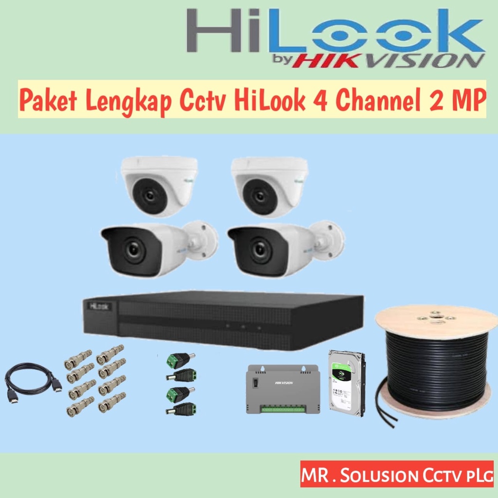 Jual PAKET CCTV HILOOK 4CH 4 CAMERA HILOOK 2MP FULL HD + KABEL | Shopee Indonesia