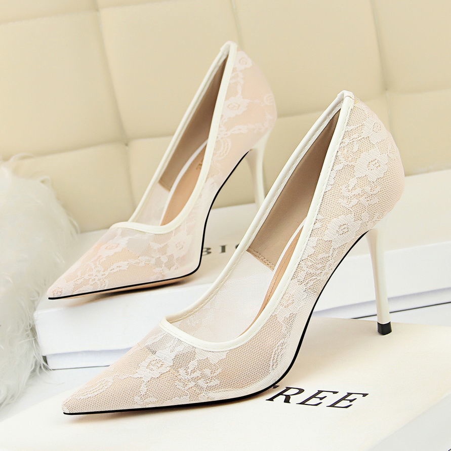 Jual [JADE] White 34-43 [10cm] [14] Lace Heels - Heels Brukat Wedding ...