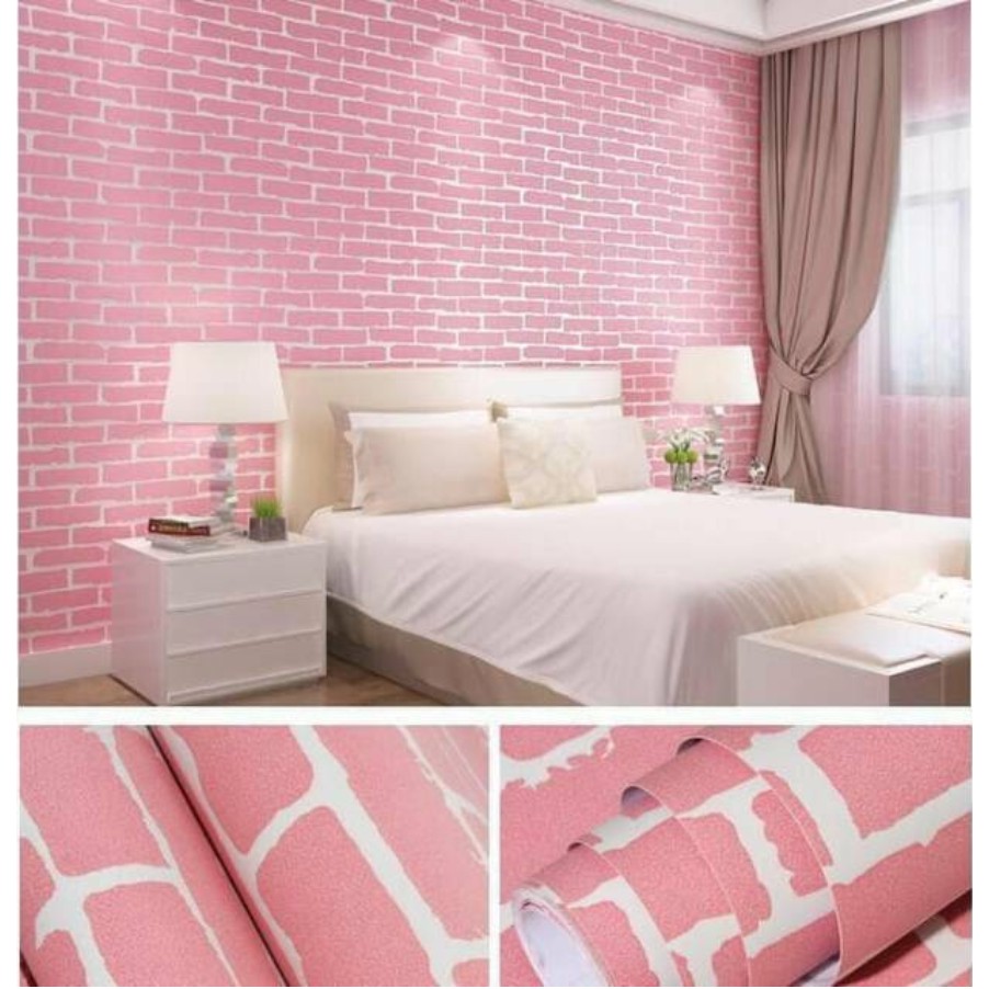 Jual Wallpaper Dinding Motif Bata Pink List Putih / batu bata list ...