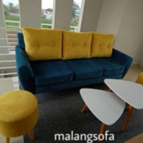 Jual sofa retro minimalis + 2 puff + meja HPL minimalis malang | Shopee ...