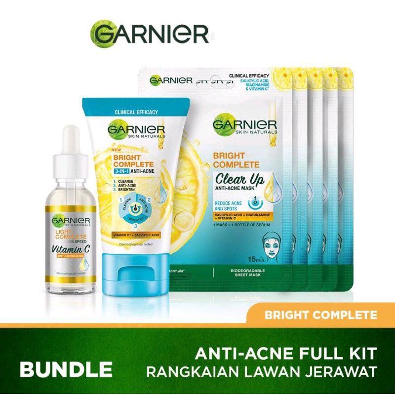 Jual Garnier Bright Complete Anti-Acne Full Kit Skincare -Cleanser ...