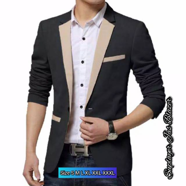 Jual Jas Formal Pria Hitam List Cream/Jas Pernikahan | Shopee Indonesia