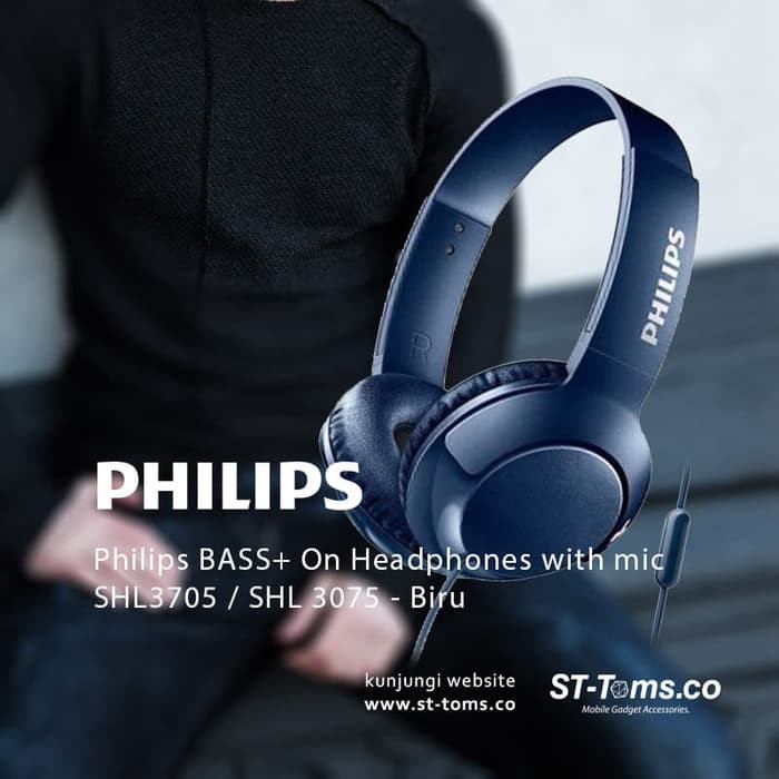 Jual Philips SHL3075 / SHL 3075 BASS+ On Headphones with mic Biru ...