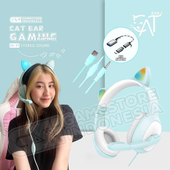 Jual GSI Headset Gaming Kucing LED - Imut Telinga Kucing + Microphone ...
