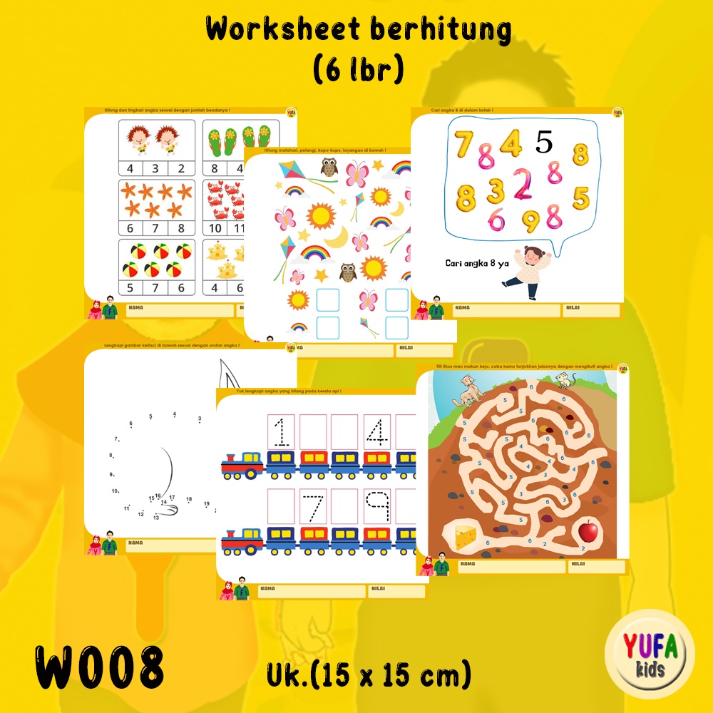 Jual W008 Worksheet paud/TK - Worksheet berhitung - Worksheet wipe and ...
