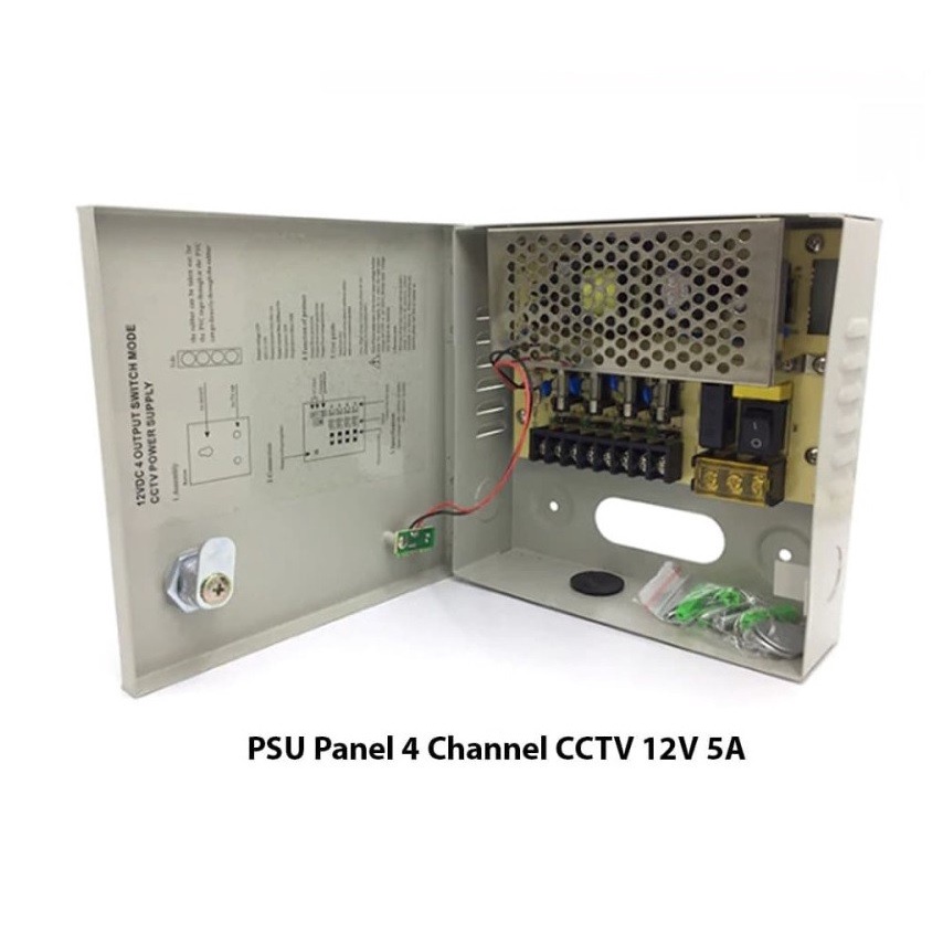 Jual PSU ( Power Supply Unit ) CCTV 12v 5A with Panel box + Fuse 4 Port ...