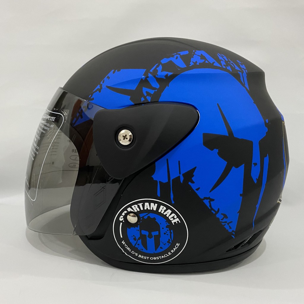 Jual Helm Nuvo Spartan Biru Doff - Helem Helmet SNI Dewasa BXP Evo ...